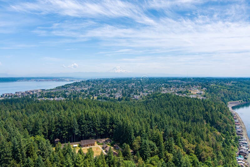 Aerial View of Point Defiance in June 2023 Stock Image - Image of puget ...