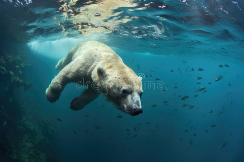 Aerial View of a Polar Bear Diving into Icy Ocean Stock Photo - Image ...