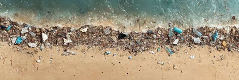 Aerial View of Polluted Beach with Litter and Plastic Waste Along ...