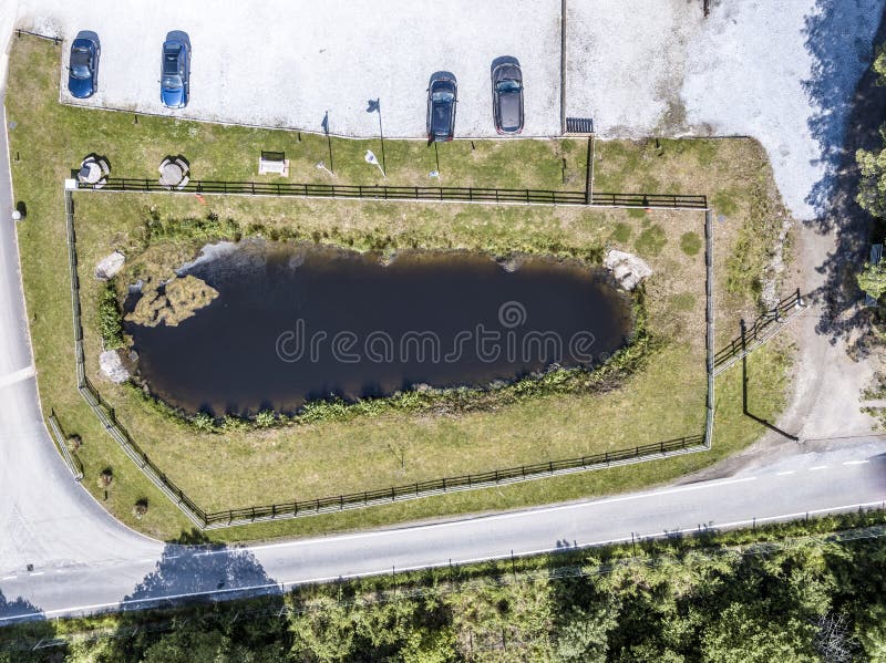 Aerial View of Pond in Scotland Stock Image - Image of forest, farming ...