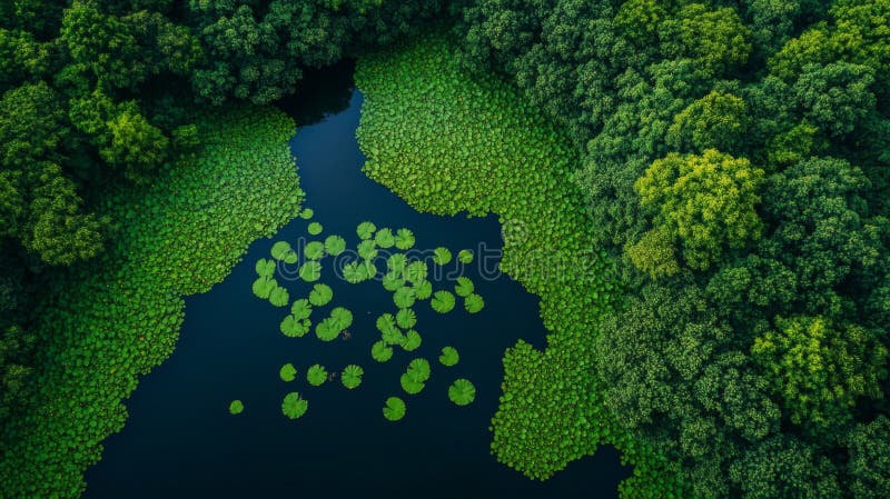 Aerial View of a Pond Surrounded by Lush Greenery Stock Illustration ...