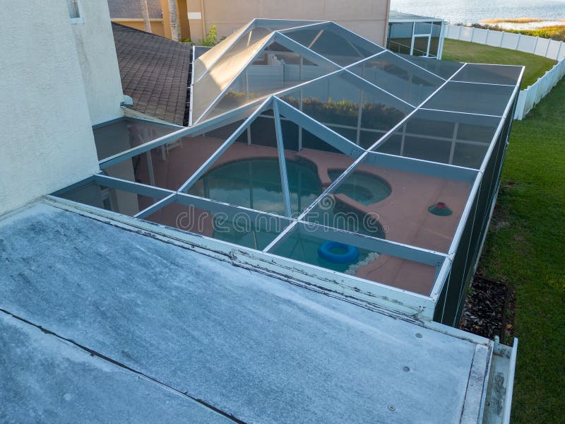 Aerial View of Pool Screen Enclosure Stock Photo - Image of greenery ...