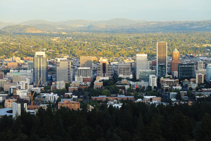 Aerial View of Portland, Oregon Downtown Stock Photo - Image of mount ...