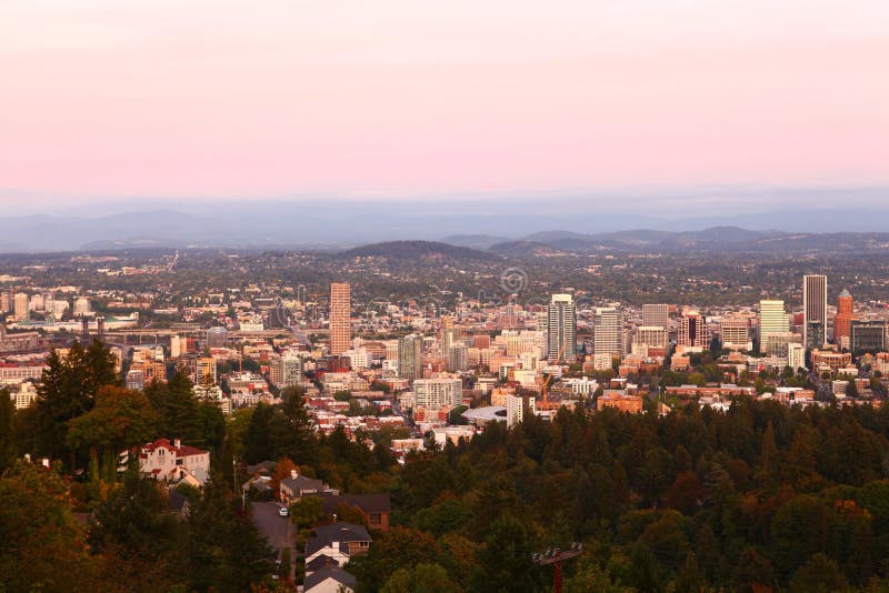 Aerial View of Portland, Oregon at Dusk Stock Image - Image of business ...