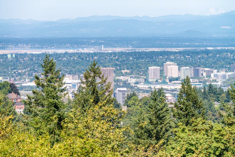 Aerial View of Portland Skyline, Oregon Stock Image - Image of clouds ...