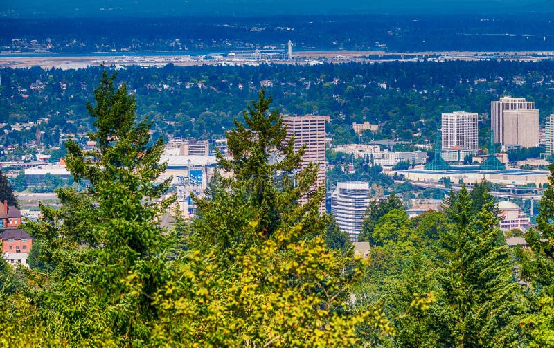 Aerial View of Portland Skyline, Oregon Stock Photo - Image of tourism ...