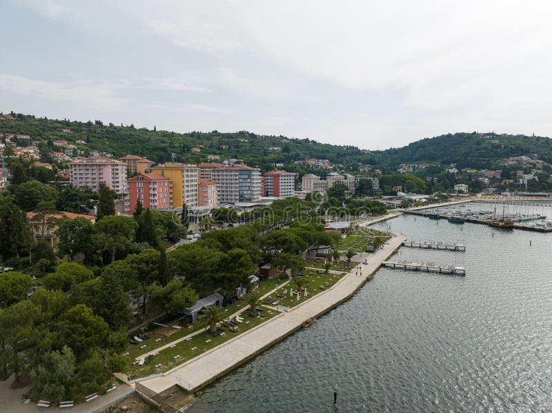 Aerial View of Portoroz, Slovenia Stock Image - Image of waterway ...