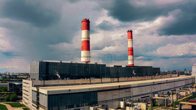 Aerial View of a Power Plant on Cloudy Sky Background Stock Photo ...