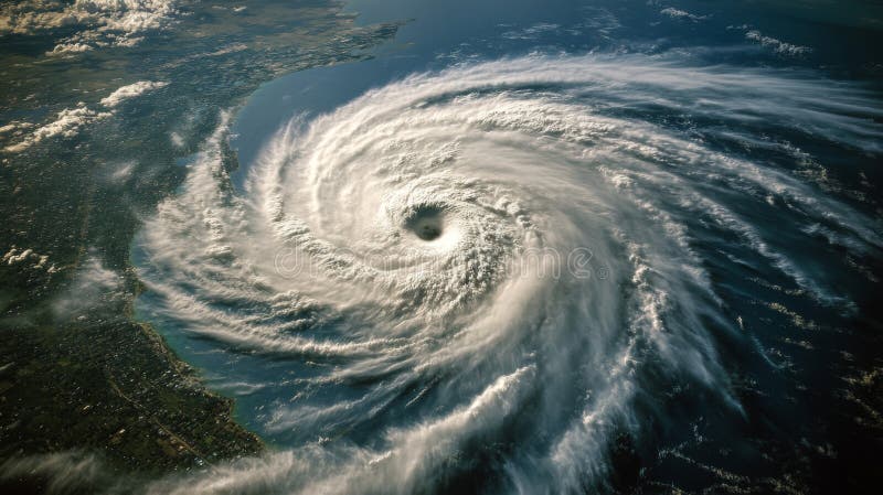 Aerial View of a Powerful Hurricane Over Land and Ocean Stock ...