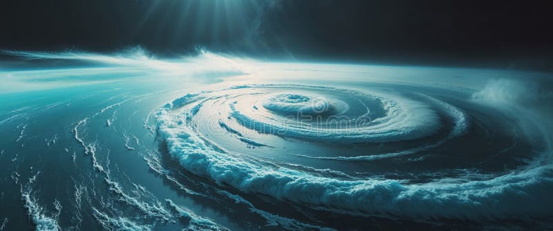 Aerial View of a Powerful Hurricane Swirling Over the Deep Blue Ocean ...