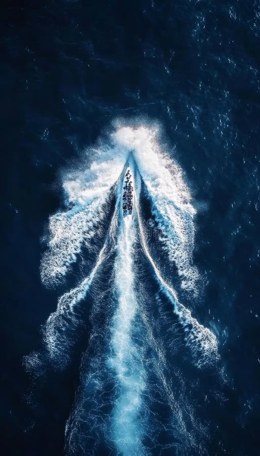 Aerial View of Powerful Ship Cutting through Ocean Water, Creating V ...