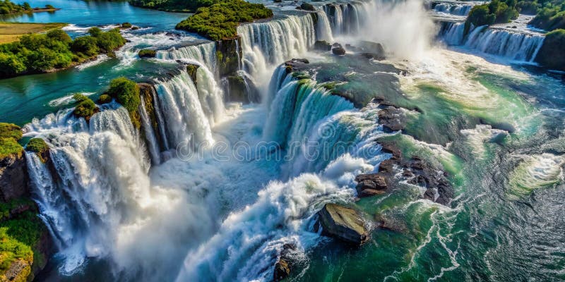 Aerial View of a Powerful Waterfall Crashing Dramatically AI-Generated ...