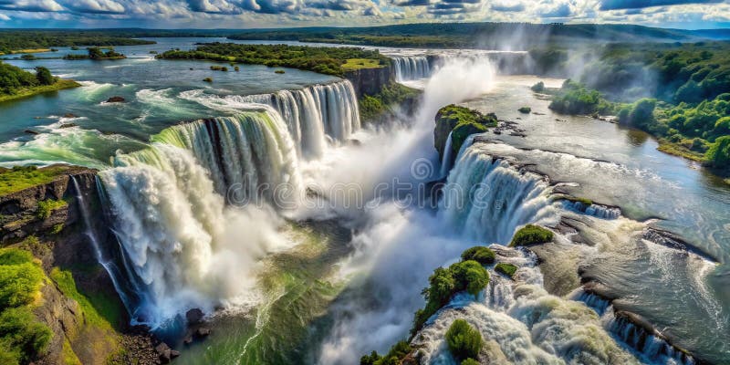 Aerial View of a Powerful Waterfall Crashing Dramatically AI-Generated ...