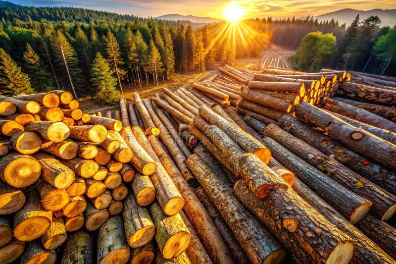 Aerial View of a Precisely Stacked Pine Log Pile a Glimpse into the Timber Industrys Efficient ...