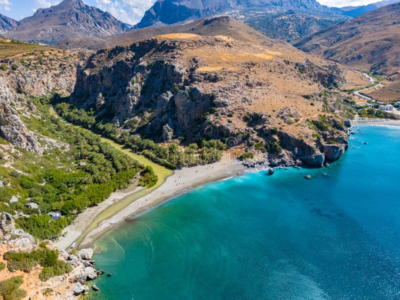 Aerial View of Preveli Beach, Crete, Greece Stock Image - Image of ...