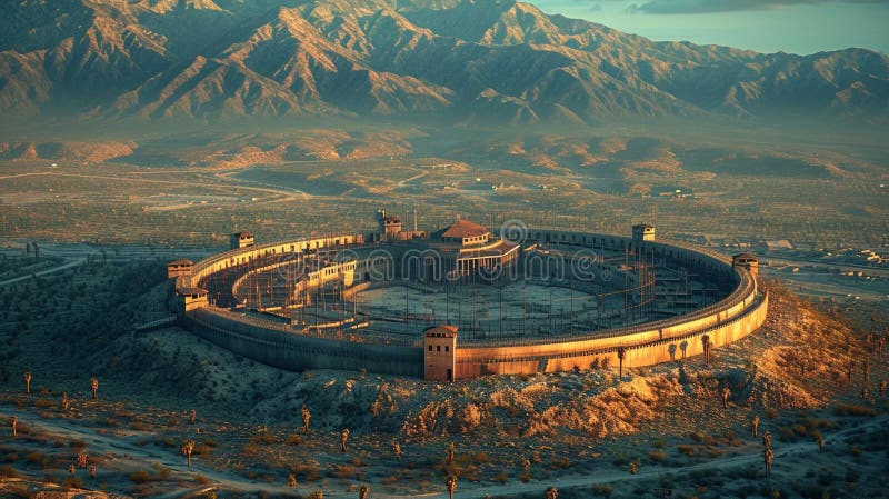 Aerial View of Prison in Desert Stock Illustration - Illustration of ...