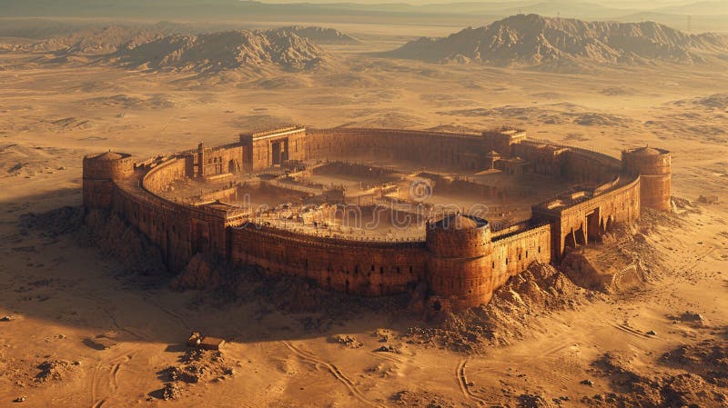 Aerial View of Prison in Desert Stock Illustration - Illustration of ...