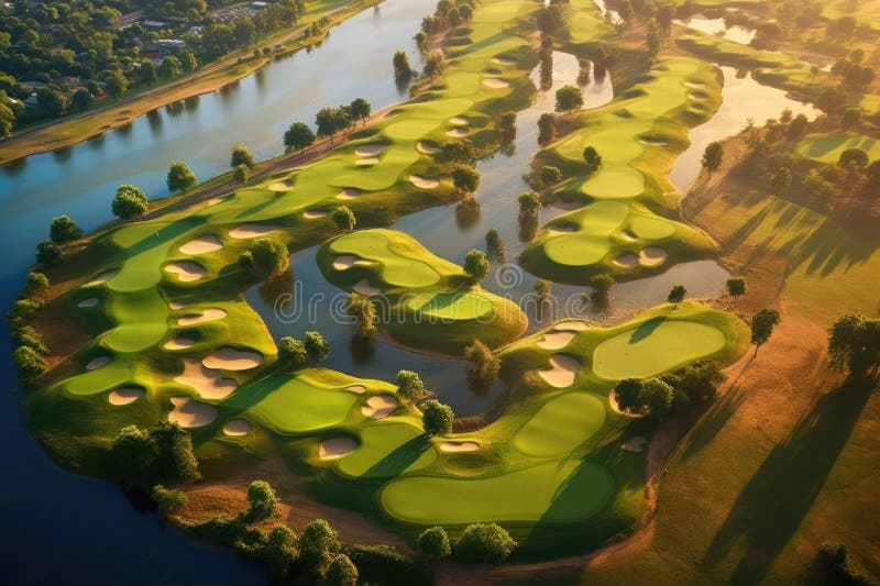 Aerial View of a Pristine Golf Course with Sand Bunkers Stock ...