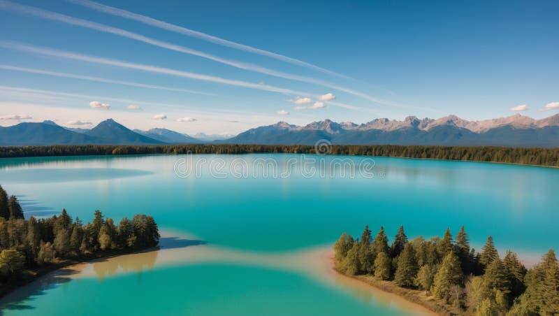 Aerial View of a Pristine Turquoise Lake. Stock Photo - Image of ...