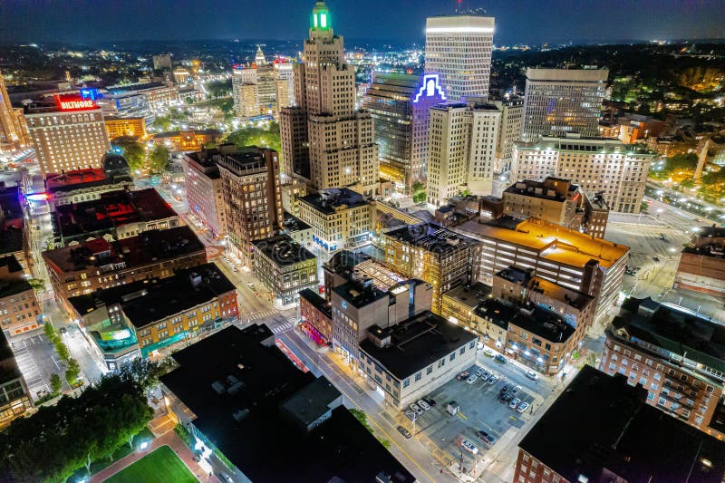 Aerial View of Providence at Night Editorial Stock Photo - Image of ...