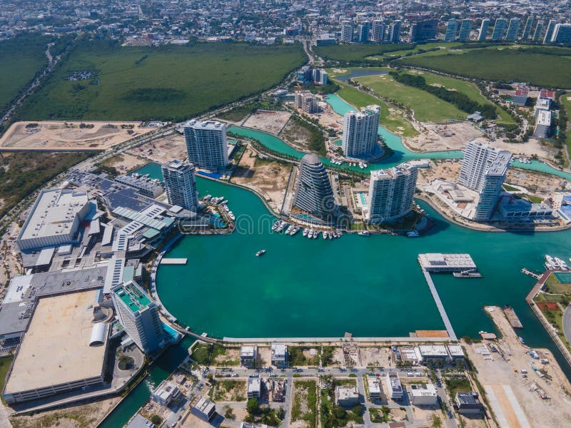 Aerial View of Puerto Cancun, Mexico Stock Photo - Image of freedom ...