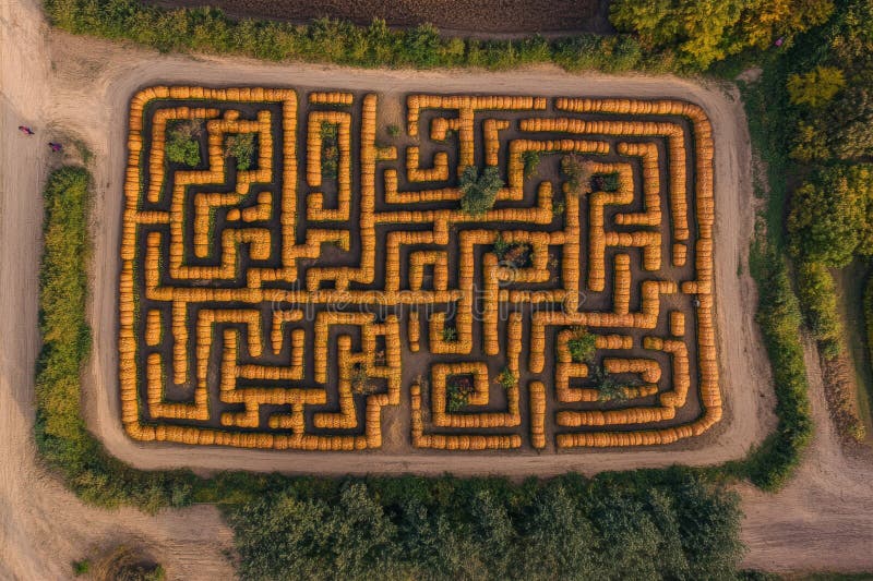 Aerial View of a Pumpkin Maze Stock Illustration - Illustration of view ...
