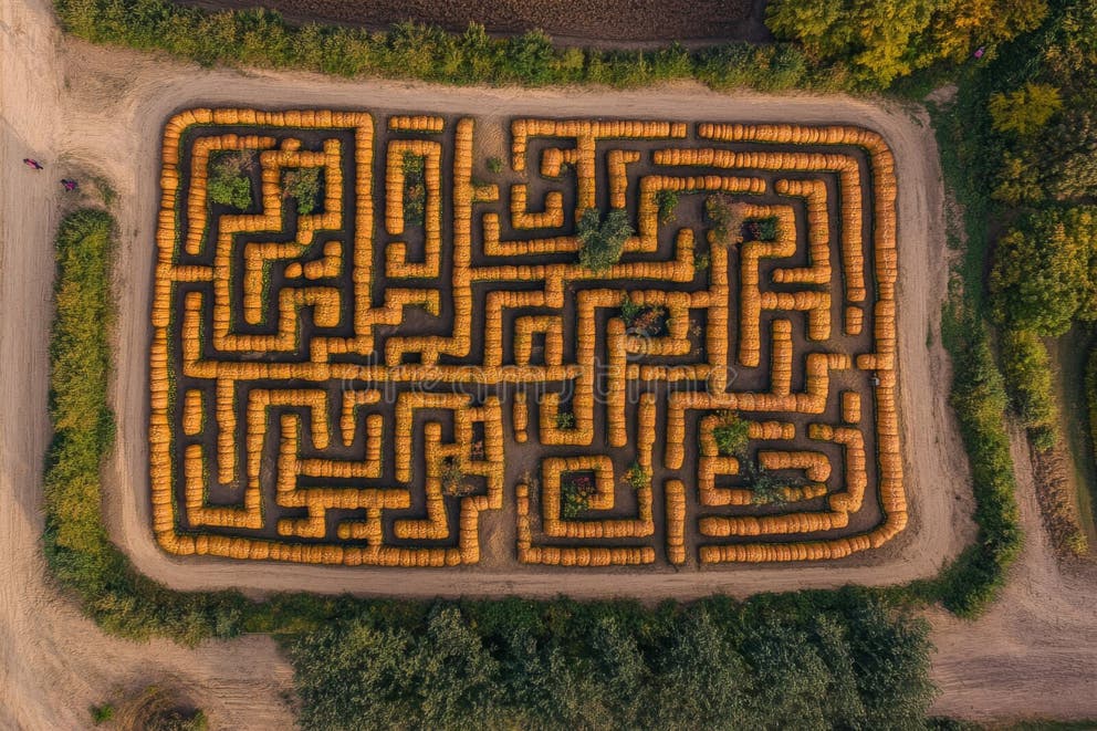 Aerial View of a Pumpkin Maze Stock Illustration - Illustration of view ...