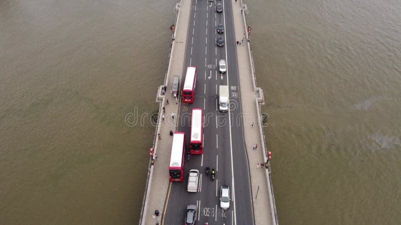 Aerial View of Putney Bridge and Bus Stop on it. Stock Footage - Video ...