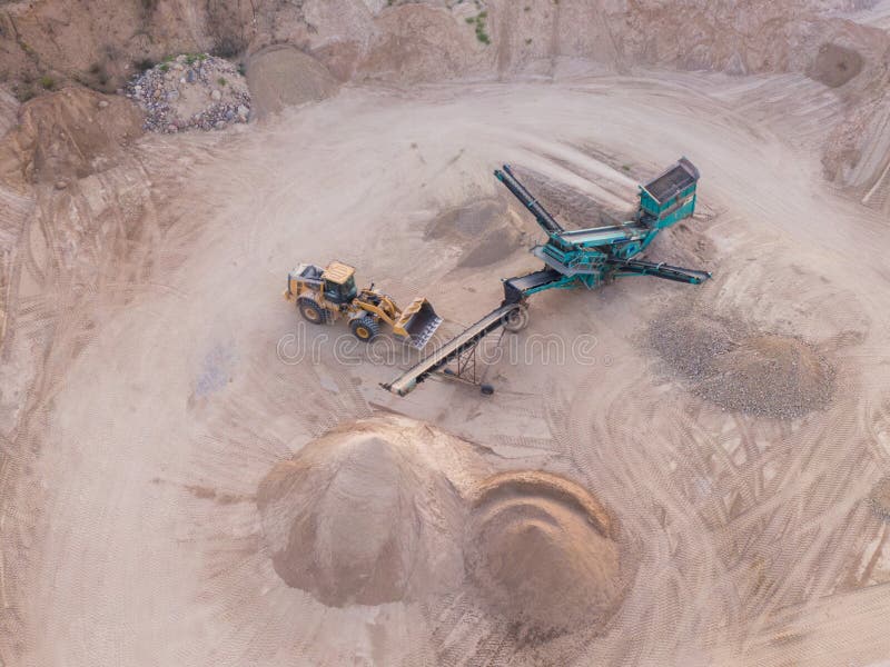Aerial View of a Quarry with Conveyor Belt and Wheel Loader - Stones ...