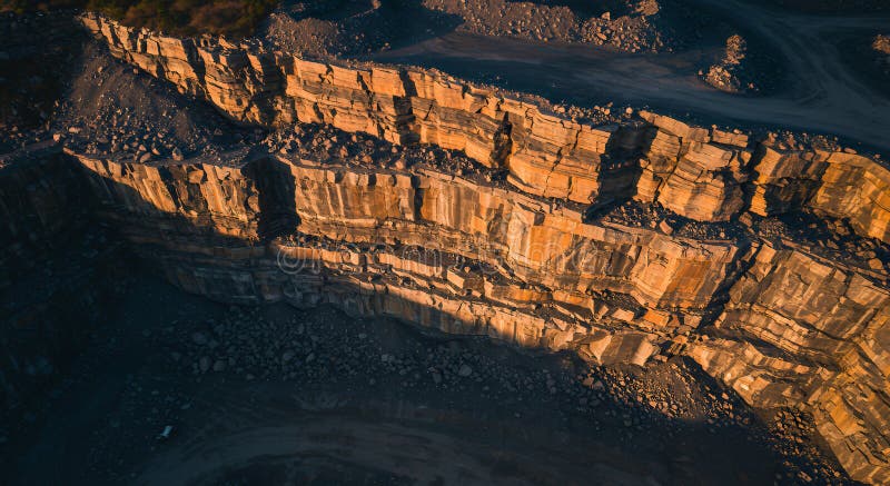 Aerial View of Quarry Rock Layers with Dramatic Lighting and Texture ...