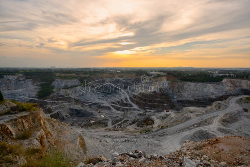 Aerial View of the Quarry during Sunset Stock Photo - Image of ...