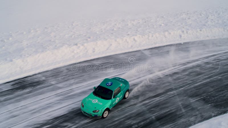Aerial View of a Racing Car at an Ice Rally Stock Video - Video of ...