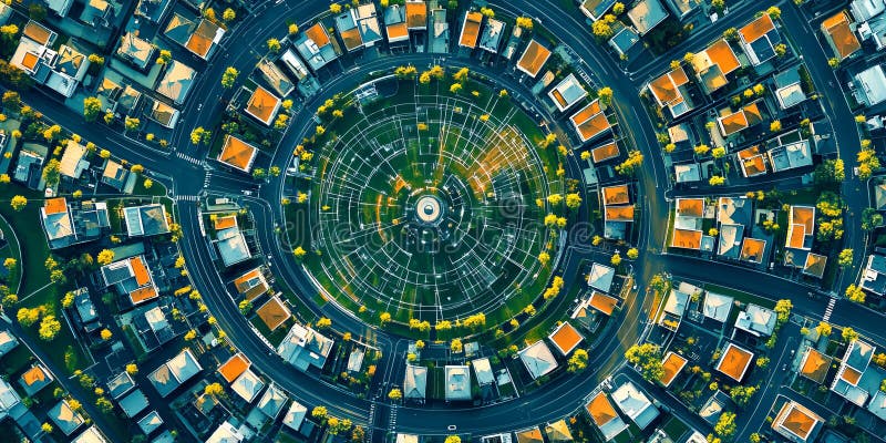 Aerial View of Radial Layout Featuring IoT Node Pattern Stock ...