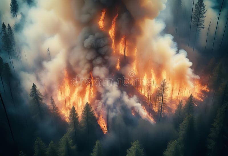 Aerial View of a Raging Forest Fire Stock Illustration - Illustration ...