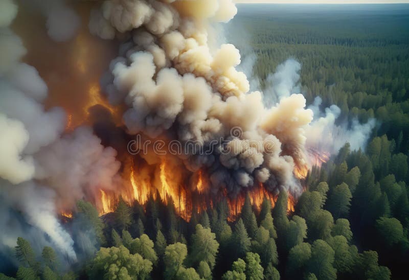 Aerial View of a Raging Forest Fire Stock Illustration - Illustration ...