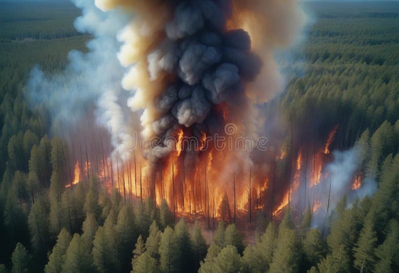 Aerial View of a Raging Forest Fire Stock Illustration - Illustration ...