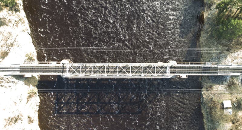 Aerial View on the Rail Bridge Across the River in Rural Place in ...