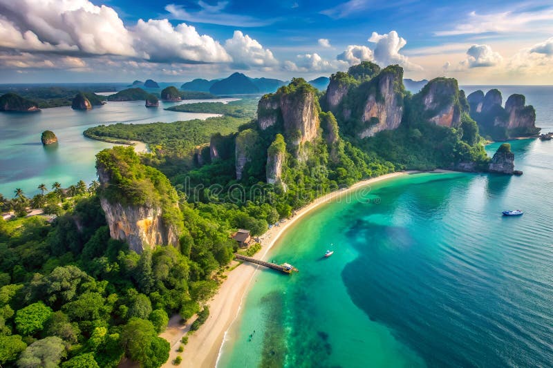 Aerial View of Railay Beach in Krabi, Thailand Stock Illustration ...