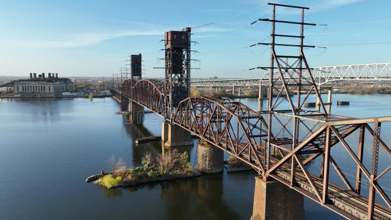 Aerial View of a Railroad Bridge Crossing the Delaware River Stock ...