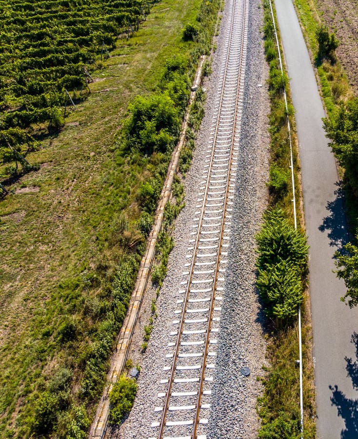 Aerial View of Railroad Tracks in Country. Stock Image - Image of rail ...