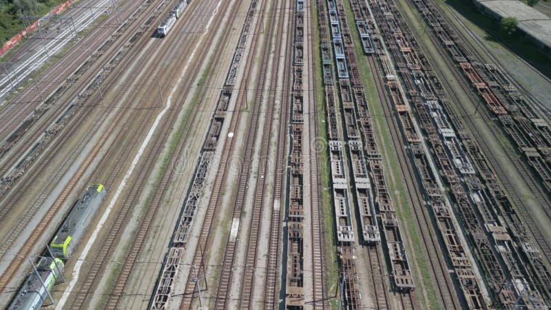 Aerial View Railway Junction Containers Wagons Stock Footage - Video of ...