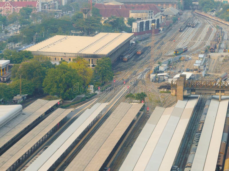 An Aerial View of the Railway Station in the Central of the City. Stock ...