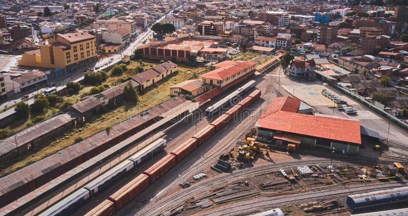 Aerial View of a Railway Station Wanchaq, Peru Rail, Cusco Peru Stock ...