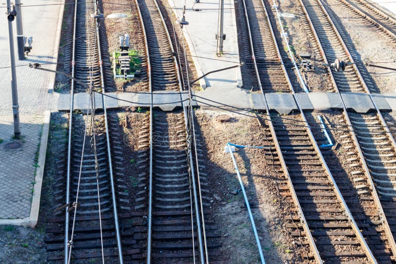 Aerial View of Railway Track Lines Stock Image - Image of perspective ...