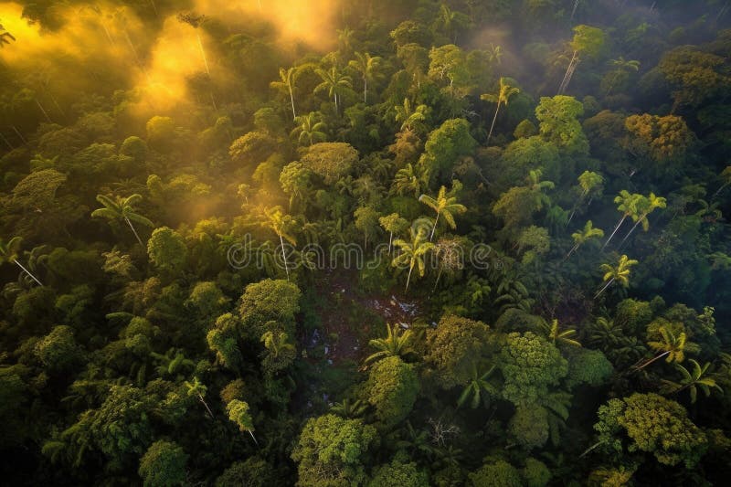 Aerial View of Rainforest Canopy at Sunrise Stock Illustration ...