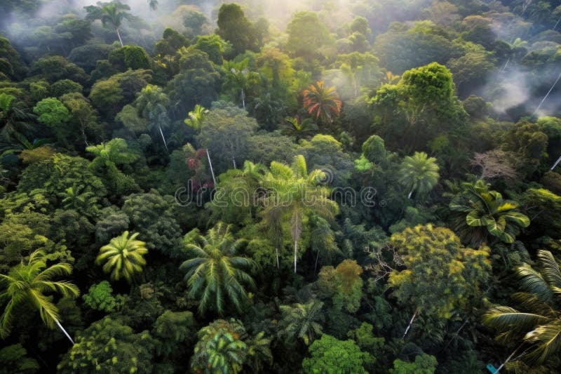 Aerial View of Rainforest Canopy at Sunrise Stock Illustration ...