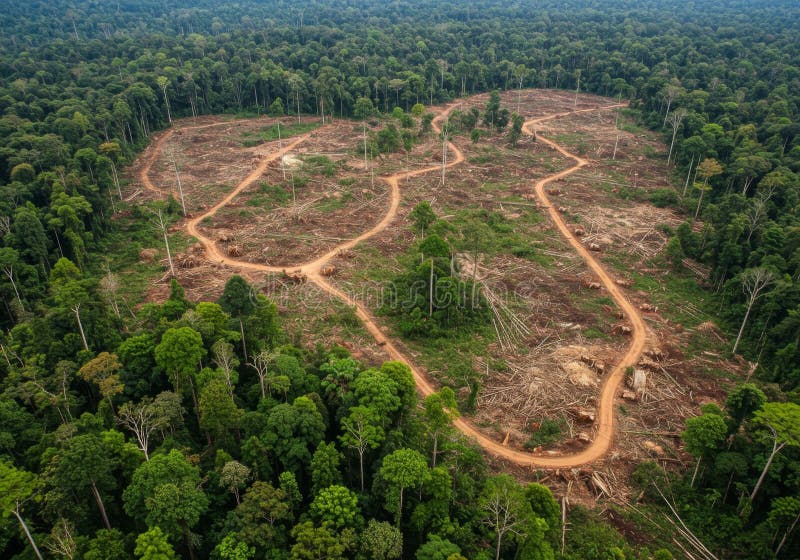 Aerial View of Rainforest Deforestation Showing Cleared Land and Roads ...