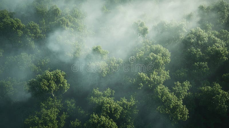 Aerial View of a Rainforest Tree Tops with Fog. Stock Photo - Image of ...