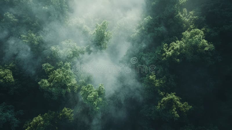 Aerial View of a Rainforest Tree Tops with Fog. Stock Photo - Image of ...