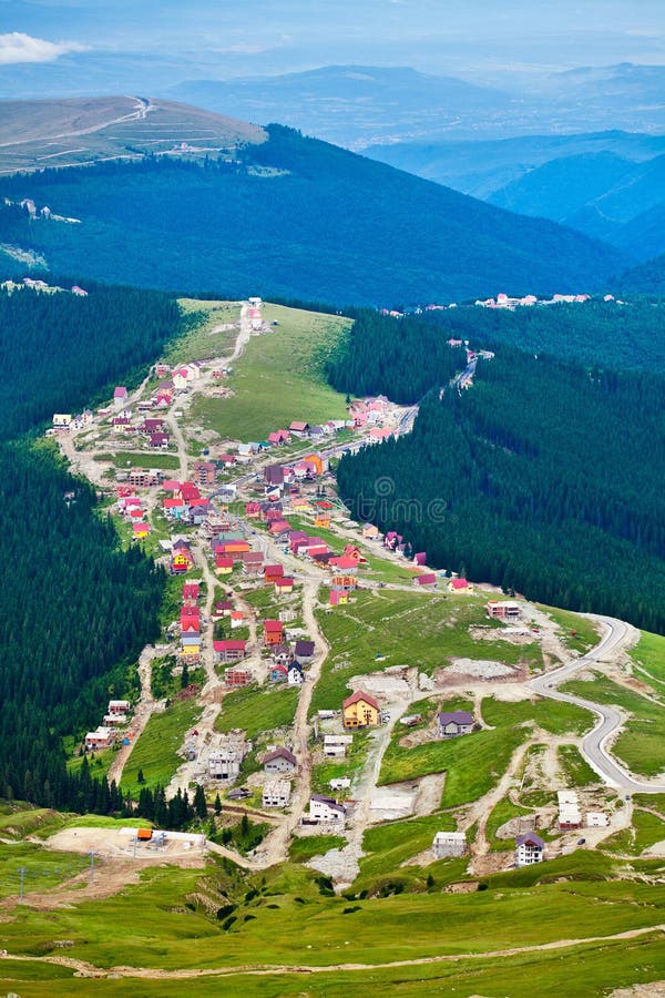 Aerial View of Ranca Town in Parang Mountains Stock Photo - Image of ...